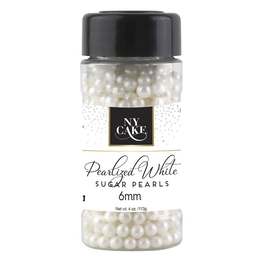 Pearlized White Sugar Pearls 4mm & 6mm — NYCake.com