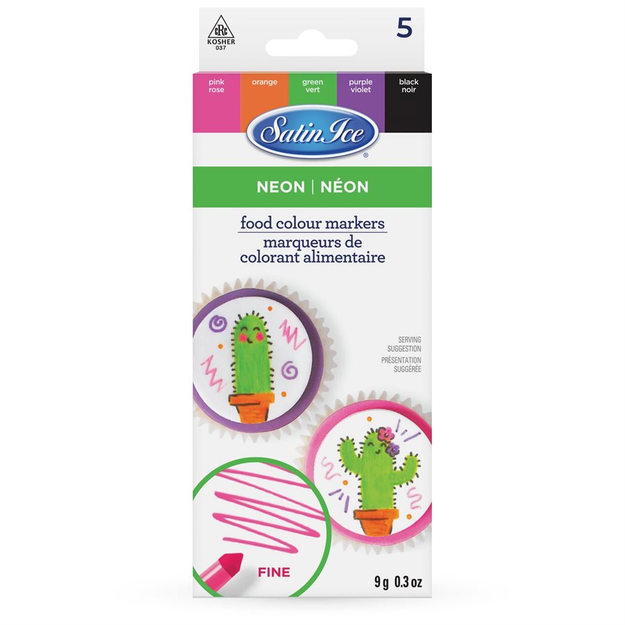 Fine Tip Neon Food Color Markers by Satin Ice - 5ct — NY Cake